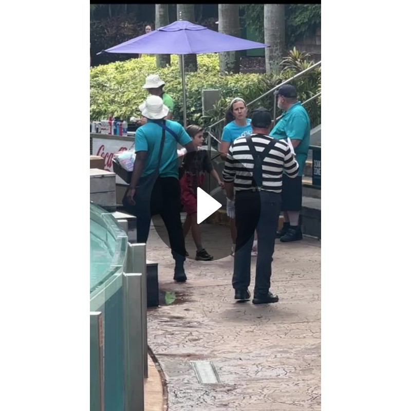 Man in Mime Costume Interacts with Family at Water Park | Video by Tom ...