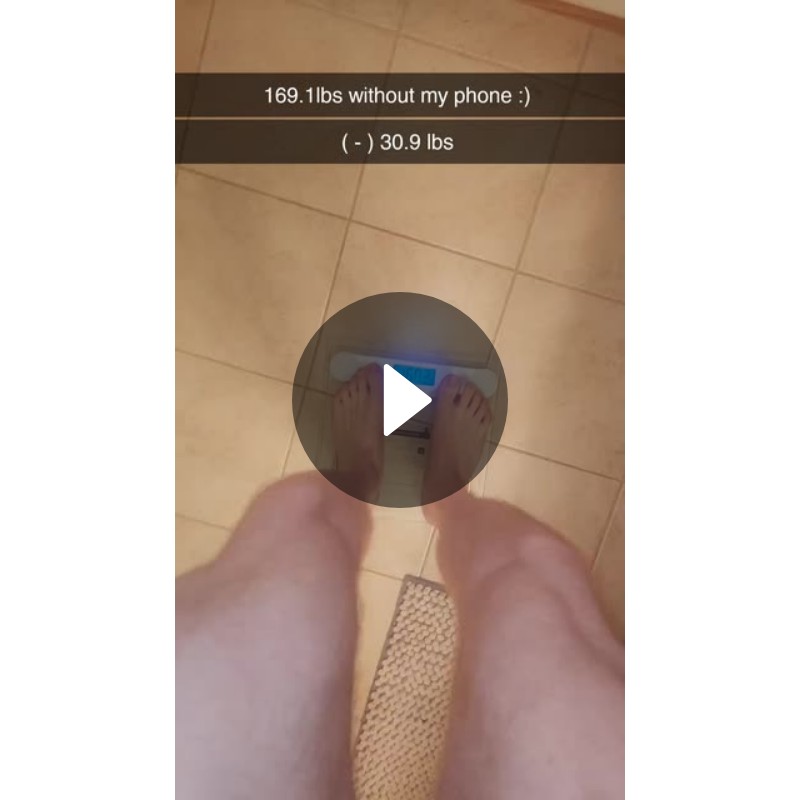 169.1lbs without my phone :) | ( - ) 30.9 lbs | Spotlight on Snapchat